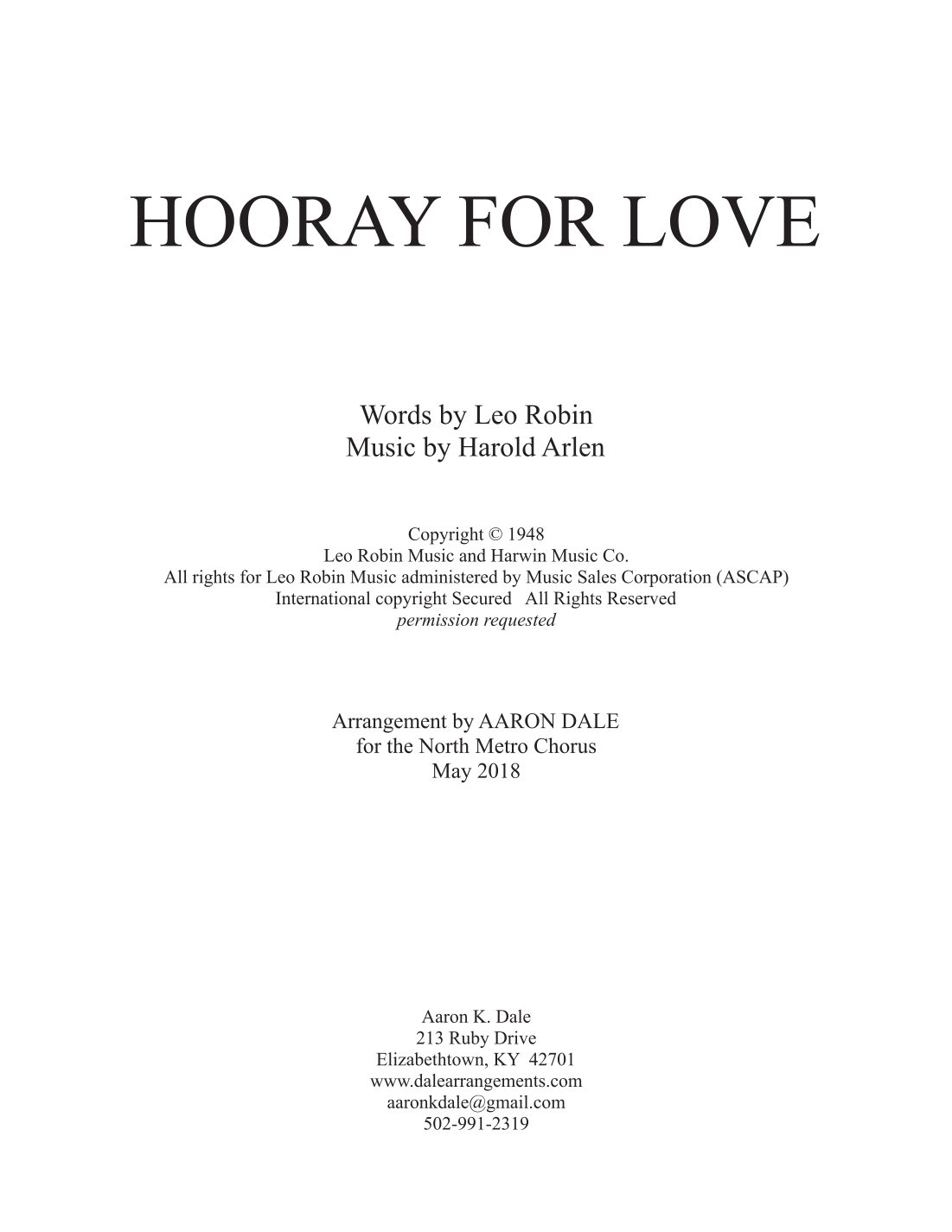 Hooray For Love (arr. Aaron Keith Dale) por Harold Arlen Partituras ...