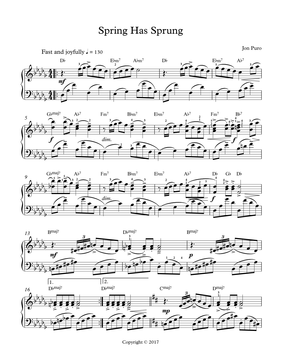 Spring Has Sprung by Jon Puro Sheet Music for Piano Solo at Sheet Music ...