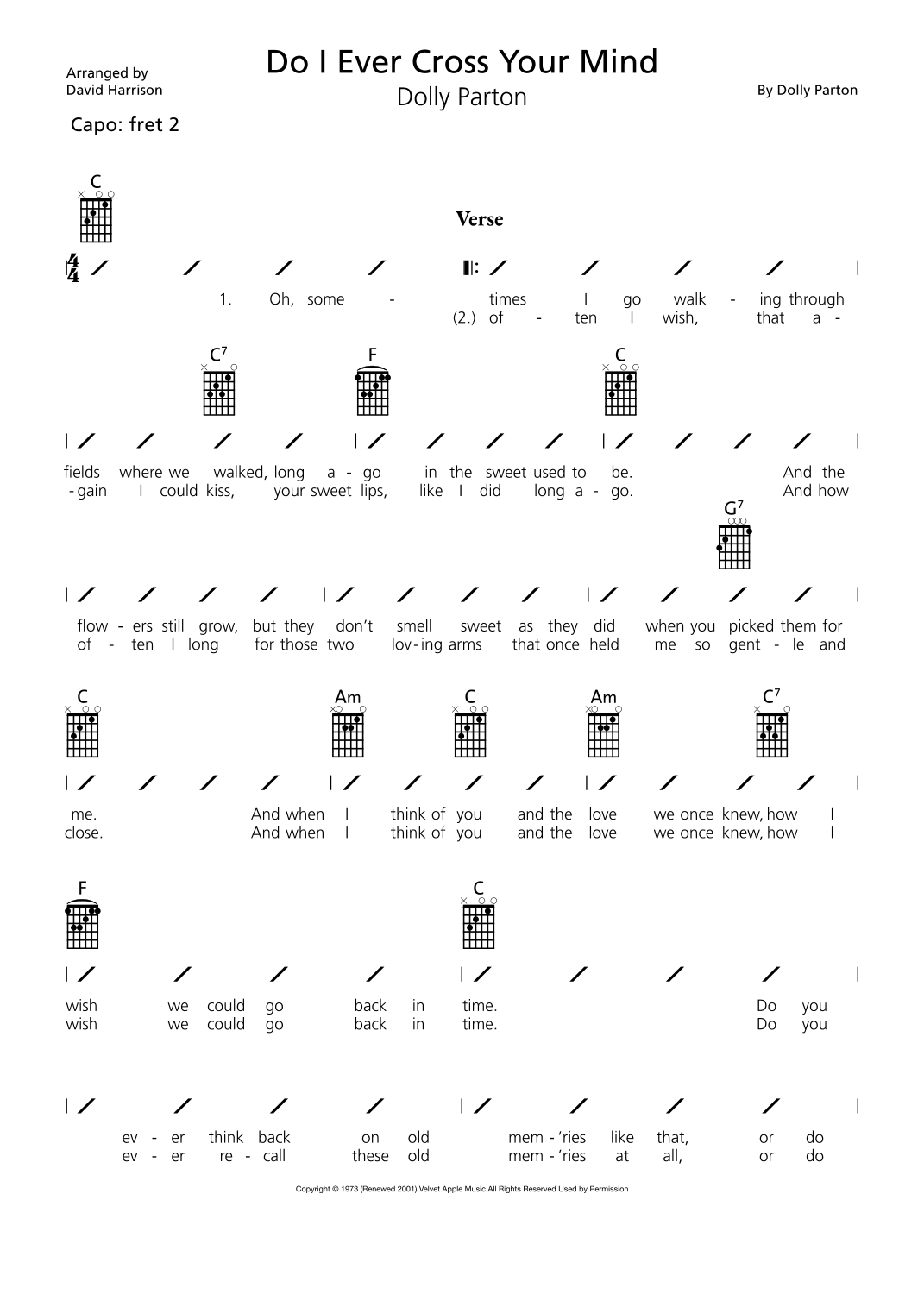 Do I Ever Cross Your Mind (arr. David Harrison by Dolly Parton Sheet ...