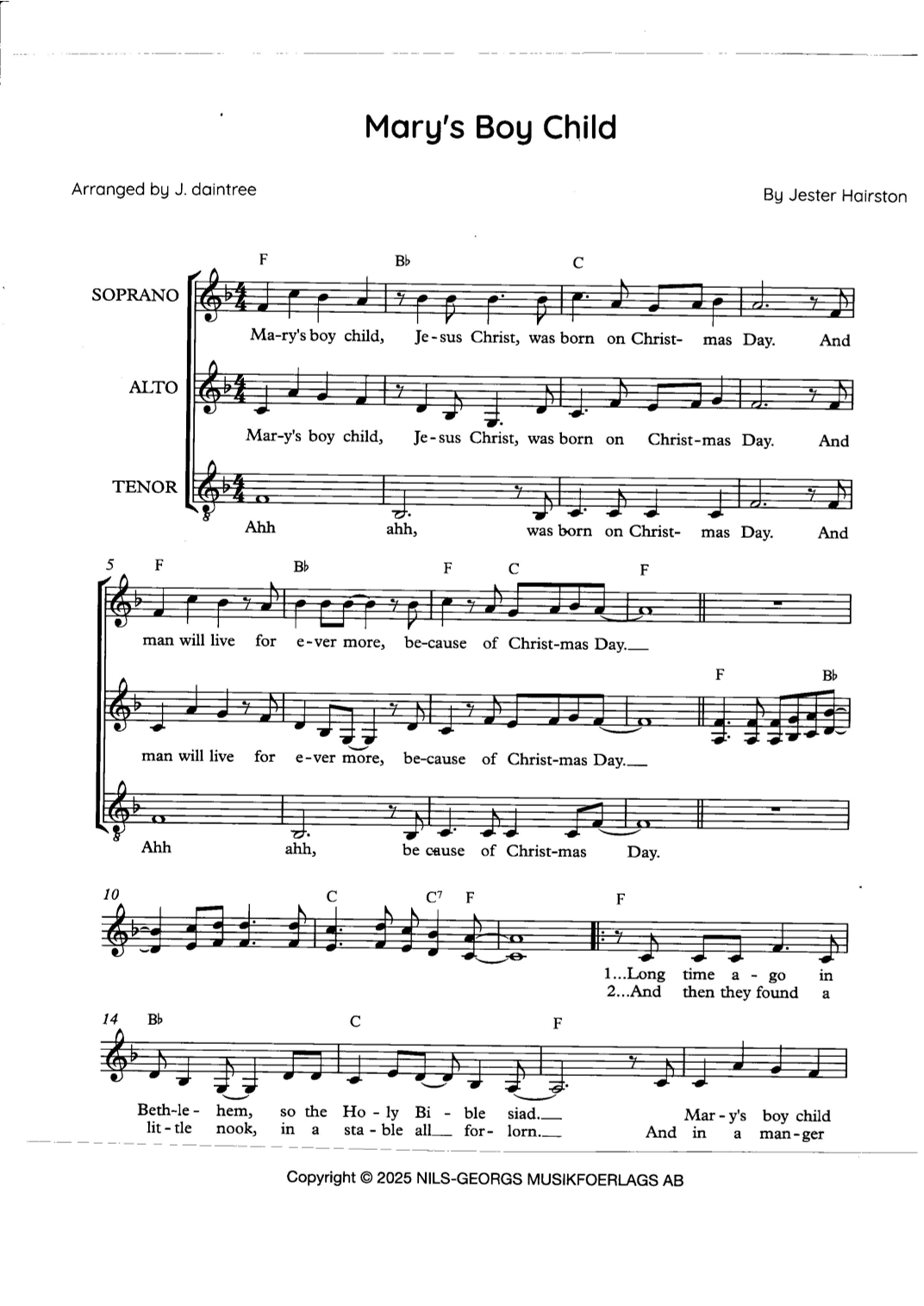Mary's Boy Child (arr. Julia Daintree) por Jester Hairston Partituras ...