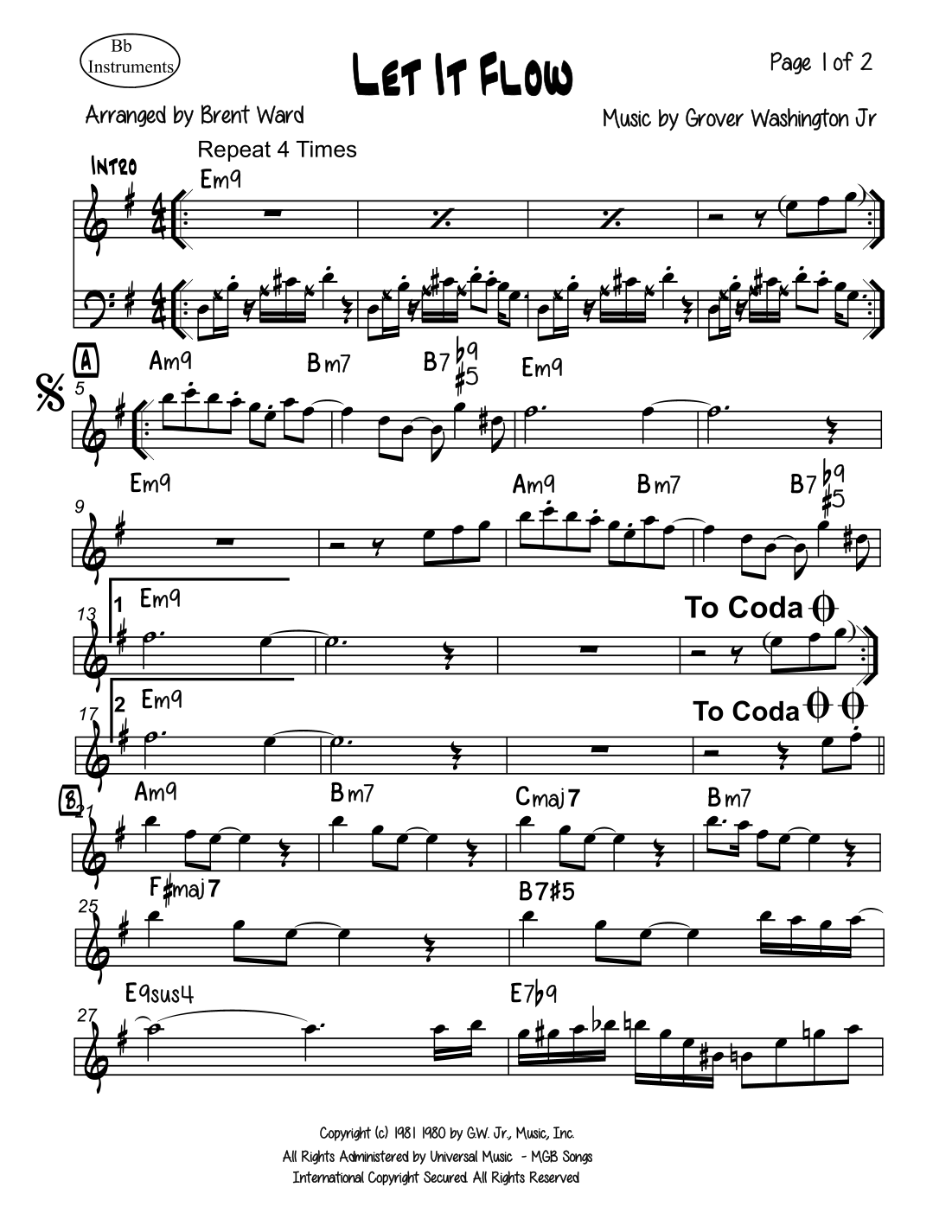 Let It Flow (arr. Brent Ward) por Grover Washington, Jr. Partituras ...