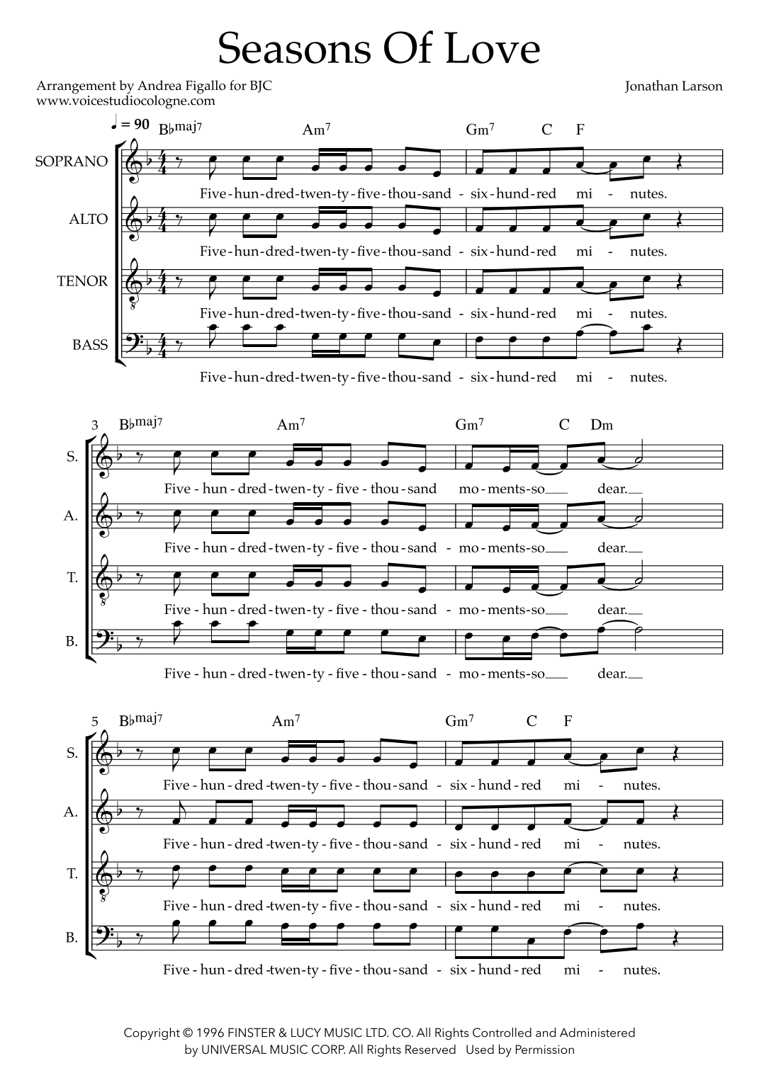 Seasons Of Love (arr. Andrea Figallo) by Cast Of Rent Sheet Music for ...