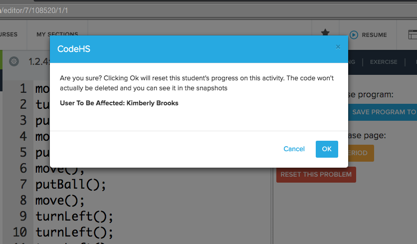 How can I reset a student's code? | CodeHS Knowledge Base