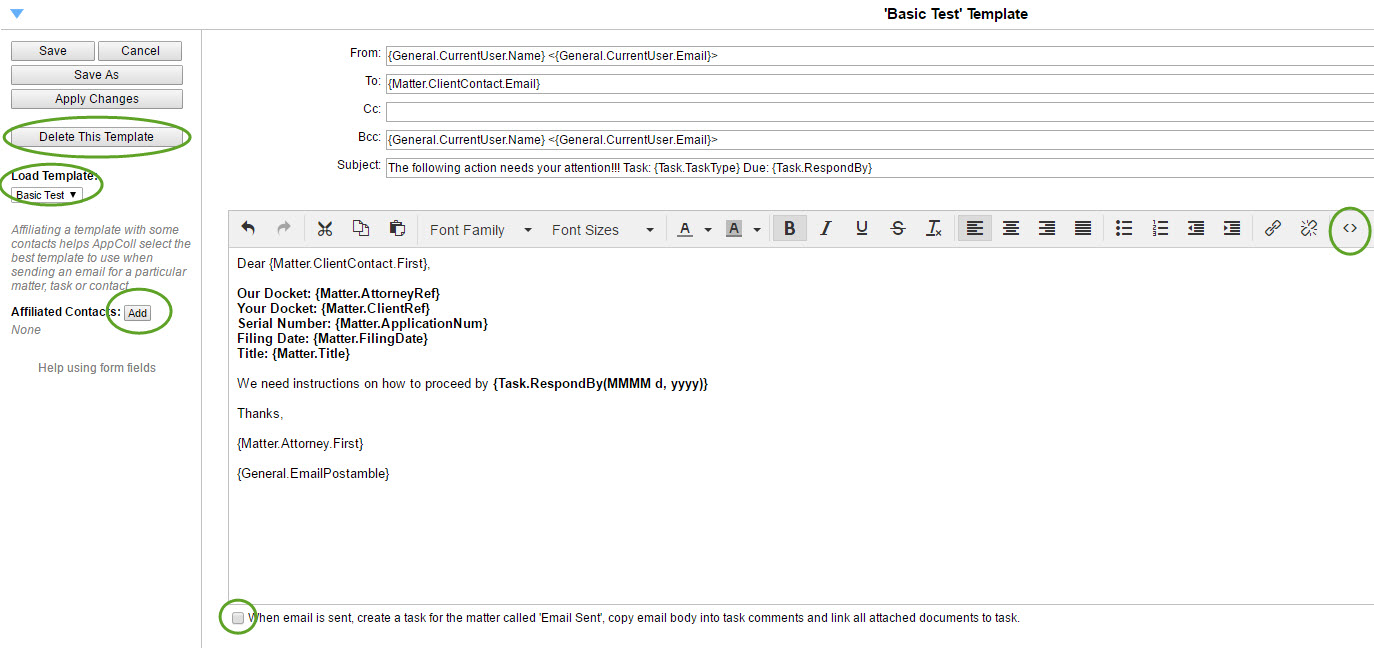 Send Emails from Matter, Task, Invoice or Contact Pages - AppColl