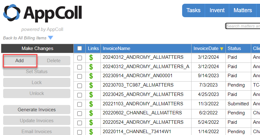 Create Invoices - AppColl