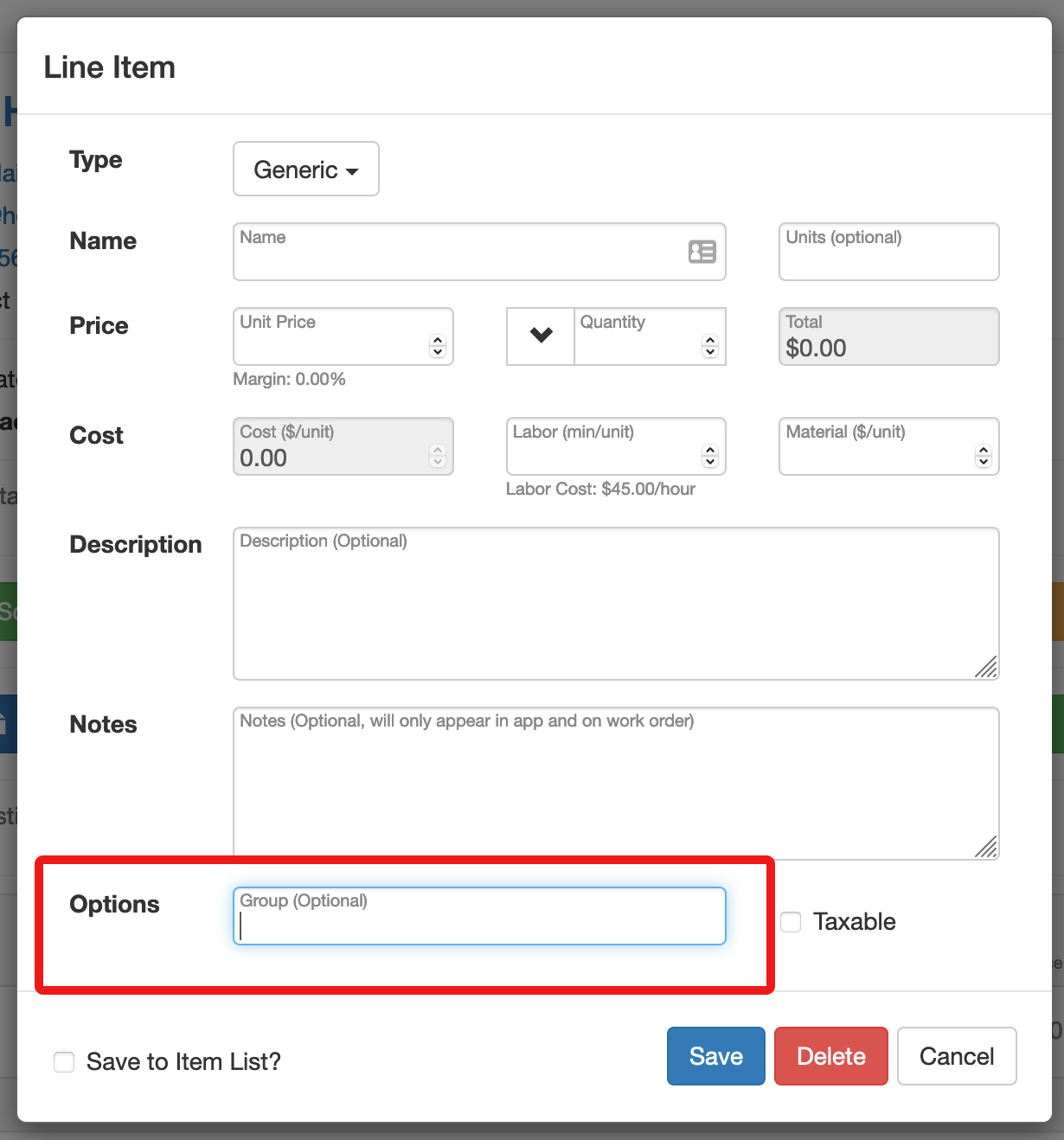 Estimate Rocket — Line Item Groups