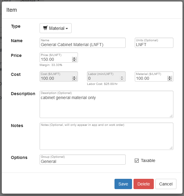 Estimate Rocket — General Install Cabinets (linear-feet) Used in Project