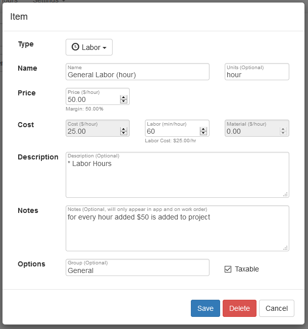 Estimate Rocket — General Labor Hours (hours) - Used in Project