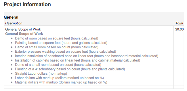 Estimate Rocket — General Scope of Work - Used in Project