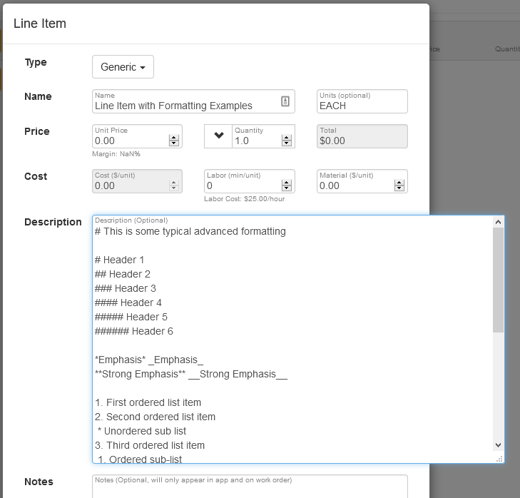 Estimate Rocket — General Line Item with Formatting - Used in Project