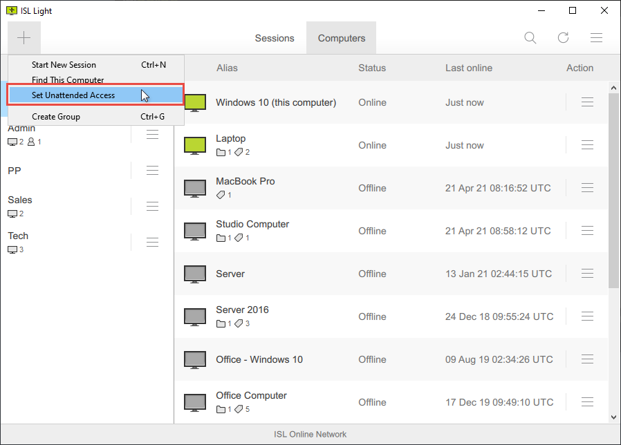 ISL Online — Set Unattended Access via Code