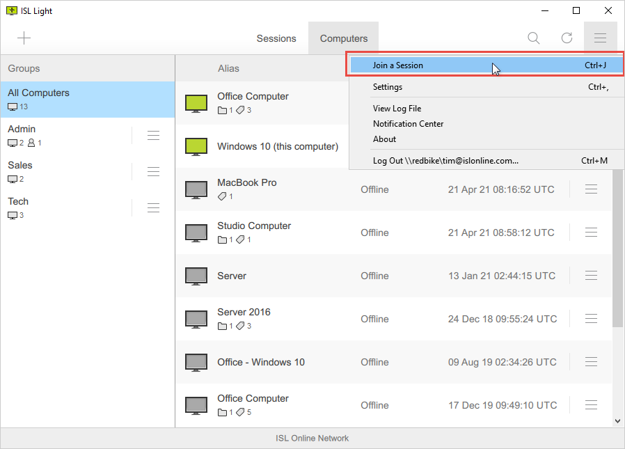 ISL Online — Overview (Sessions)