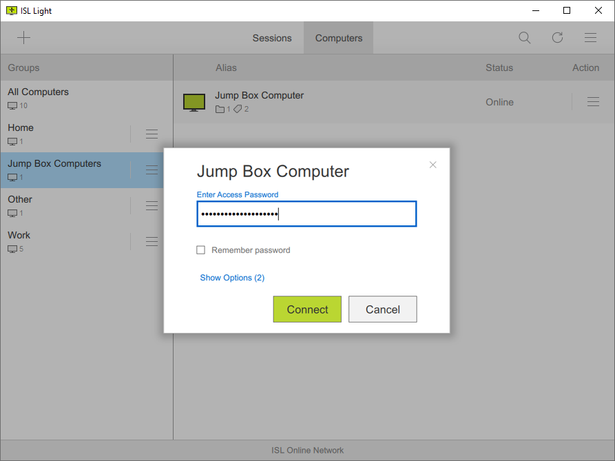 ISL Online — Connect to the remote computer via VNC (Example)