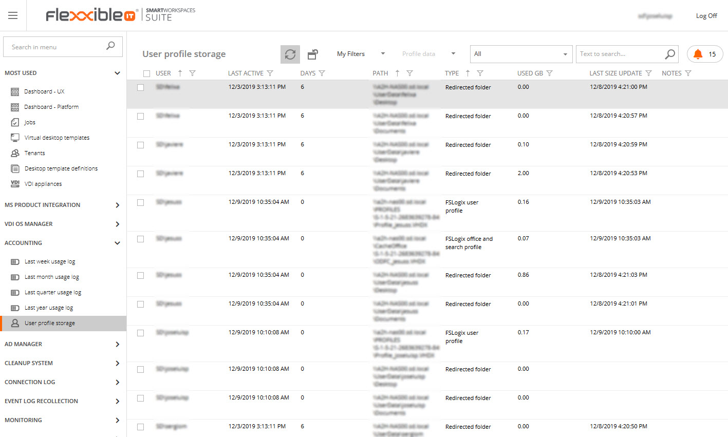 FLEXXIBLE IT — User profile storage management