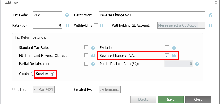 Using Reverse Charges/PVA on VAT Returns (UK) - AccountsIQ