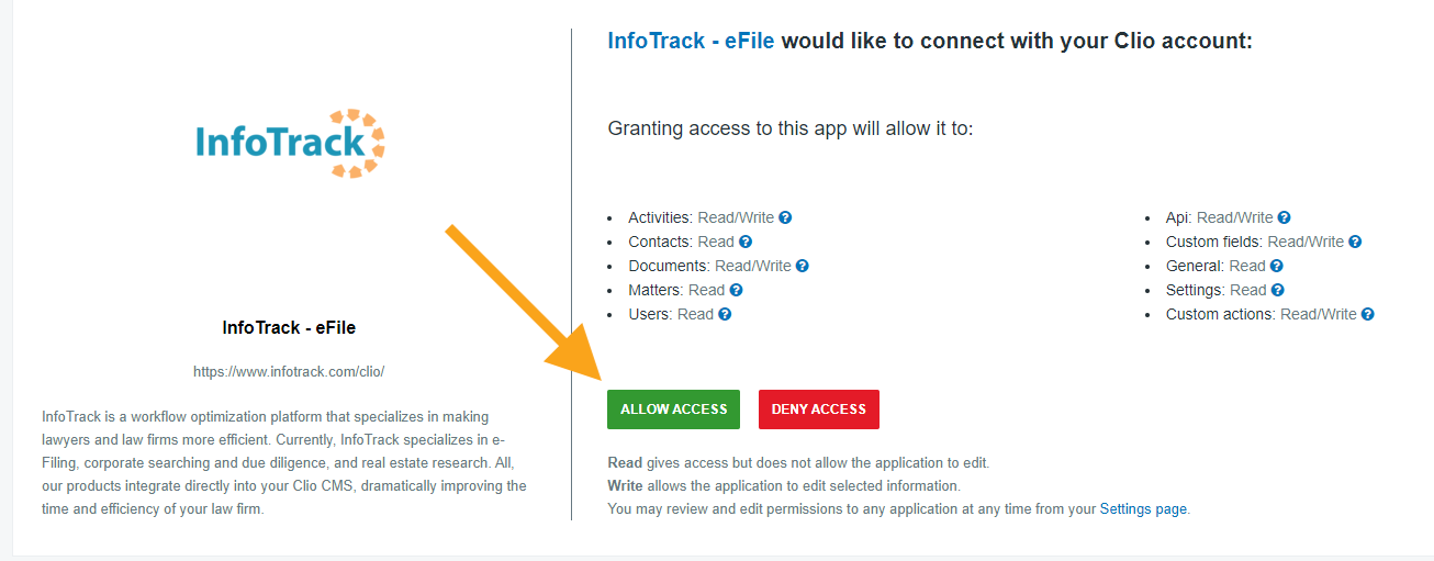 InfoTrack — Setting up the integration with Clio Manage