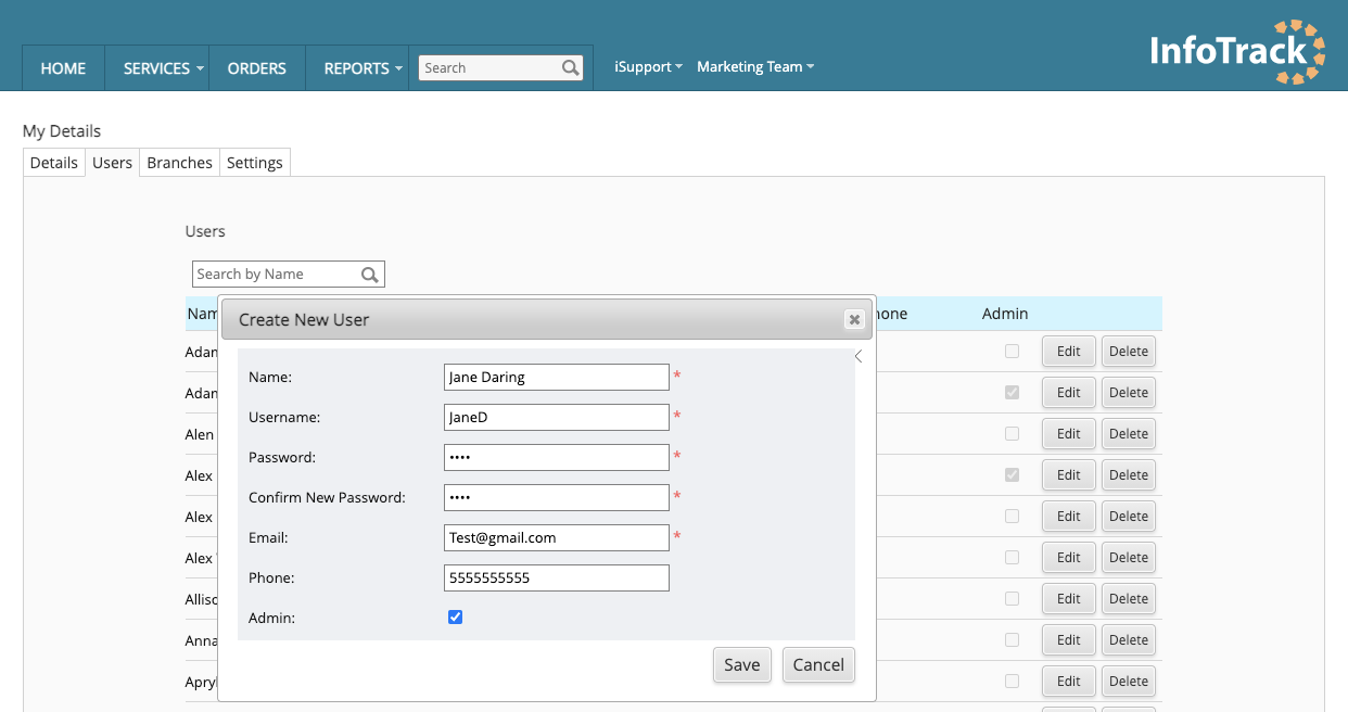 InfoTrack — How to add and edit users on your account