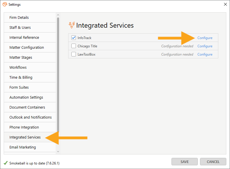 InfoTrack — Setting up the integration with Smokeball