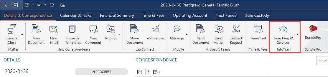InfoTrack — How to place an order with InfoTrack through LEAP