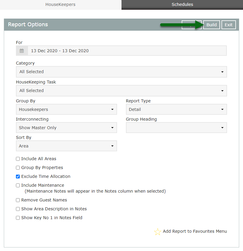 Housekeepers Report — RMS Help Centre
