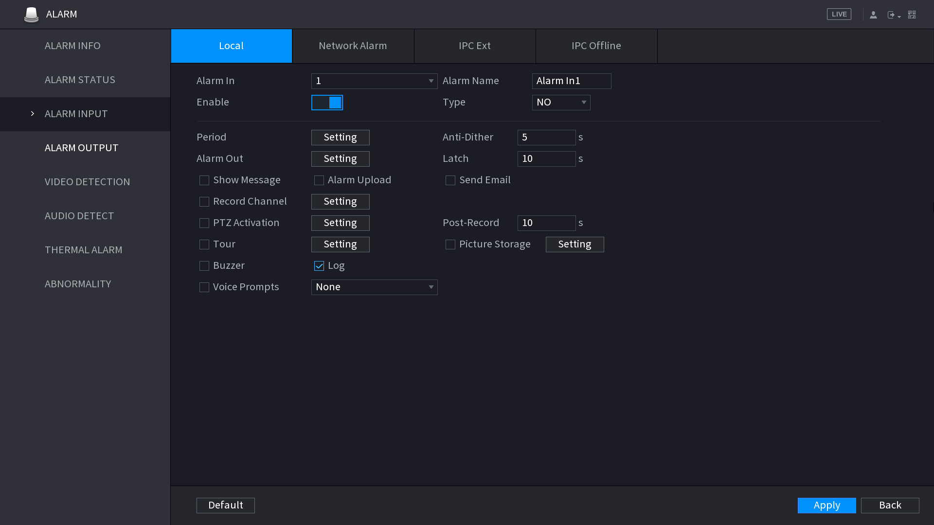 NVR/CVR Alarm Inputs and Outputs - Cornick