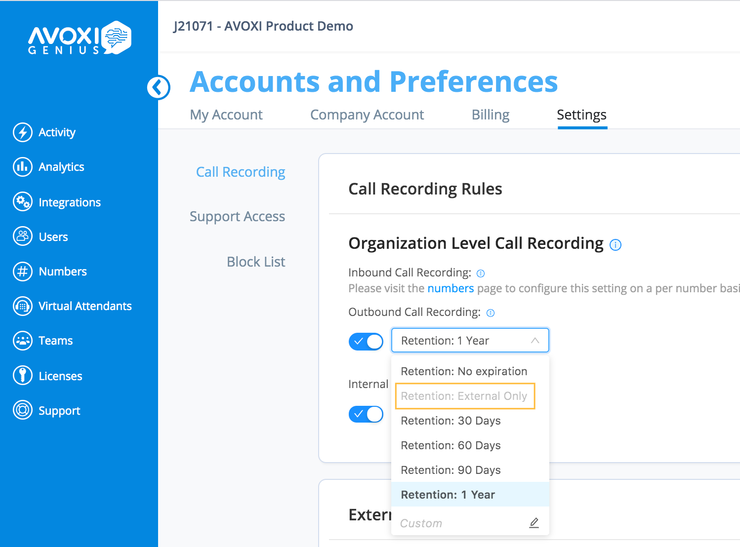 AVOXI — Outbound and Internal Call Recording