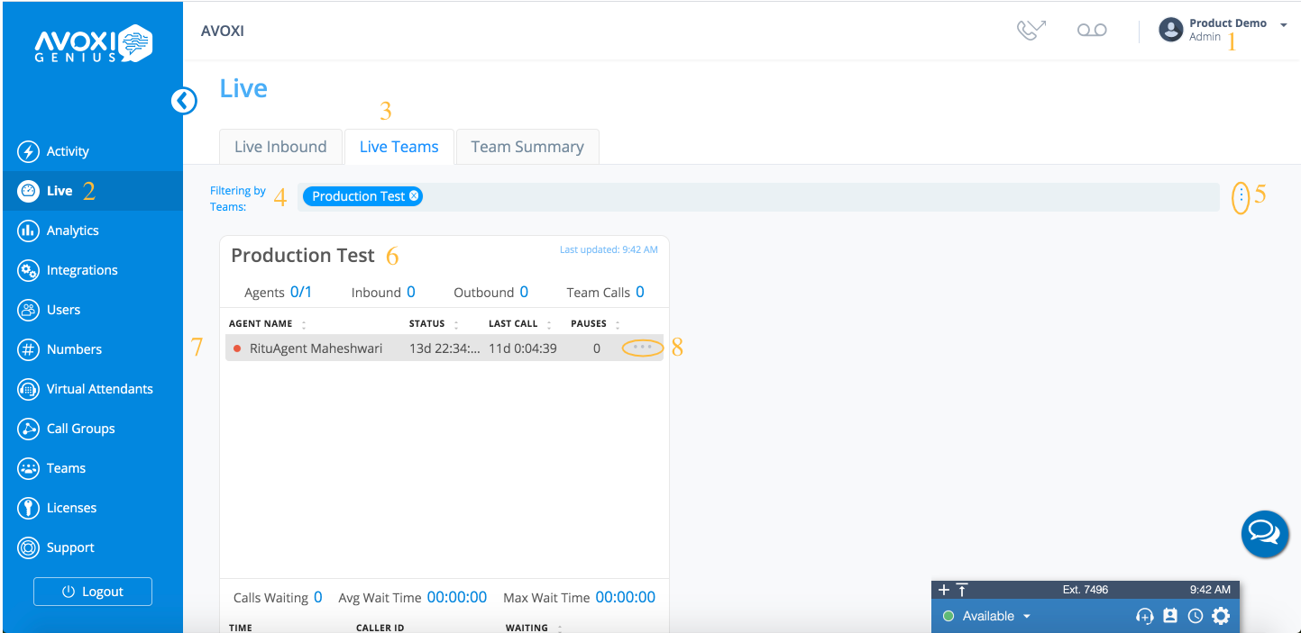 AVOXI — Live Teams Dashboard