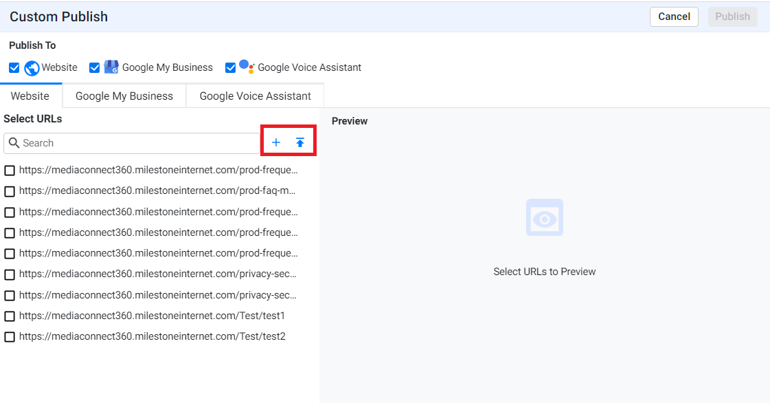 Adding URLs and FAQs on the Custom Publish Screen - Milestone inc