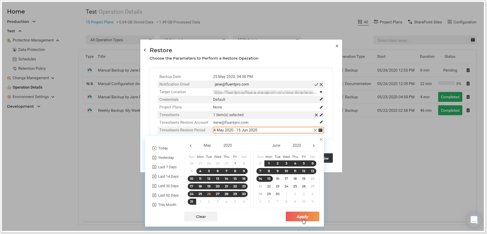 Timesheets Backup & Restore - FluentPro