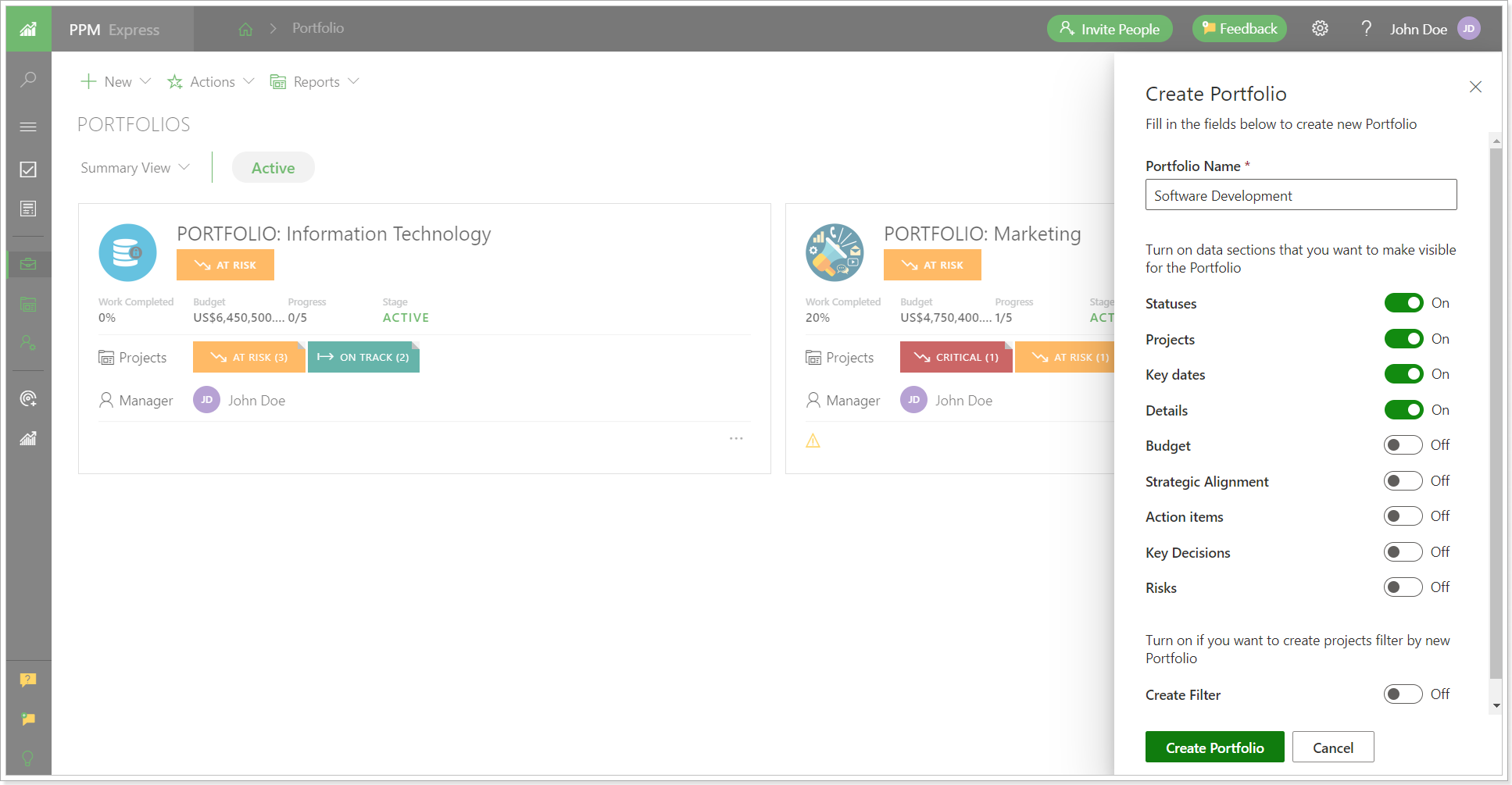 Creating and linking a portfolio - PPM Express