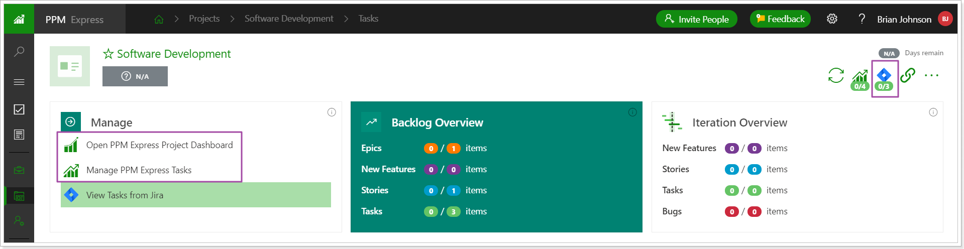 Jira tasks page - PPM Express