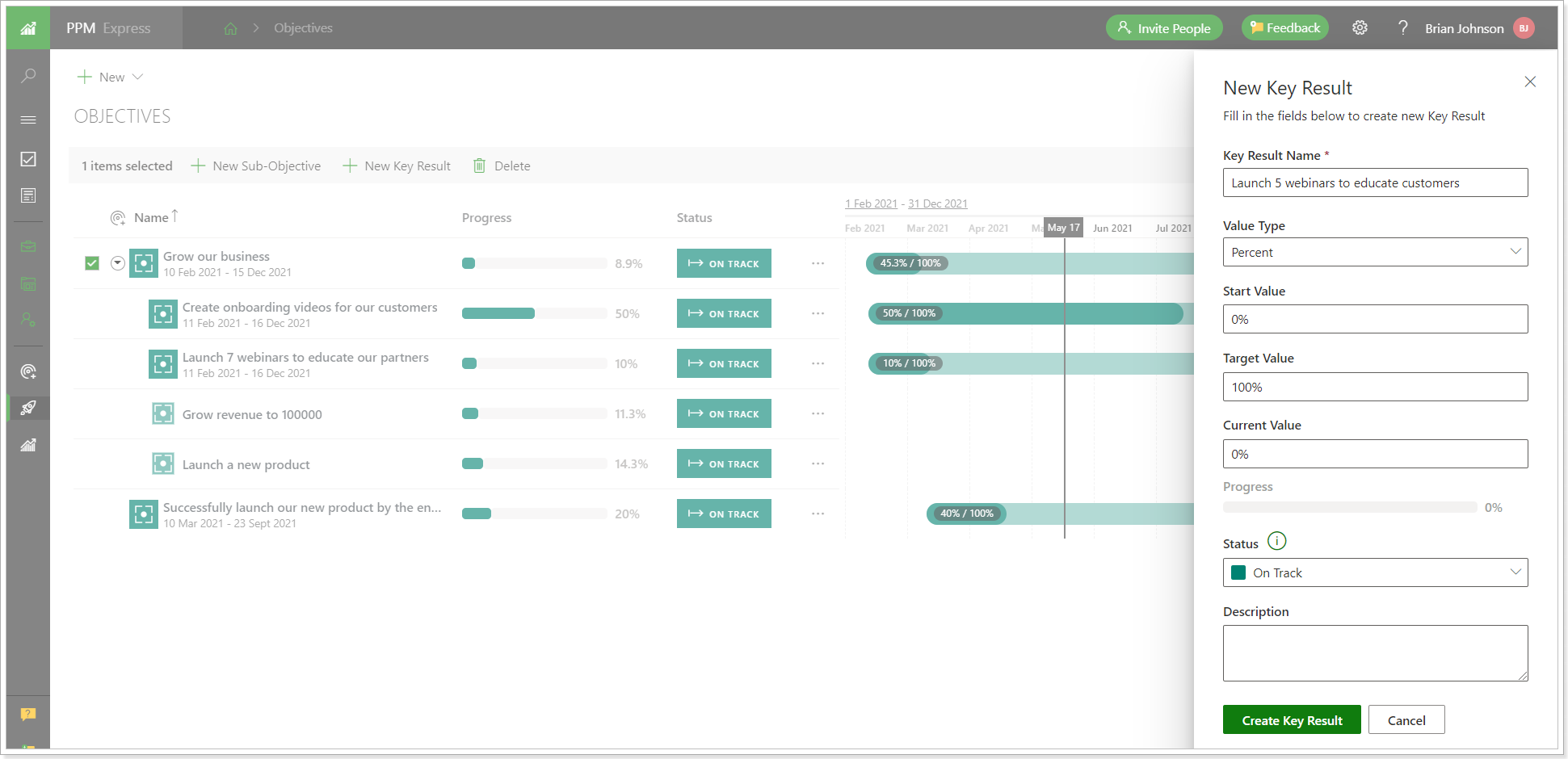 Creating and Managing Objectives and Key Results - PPM Express