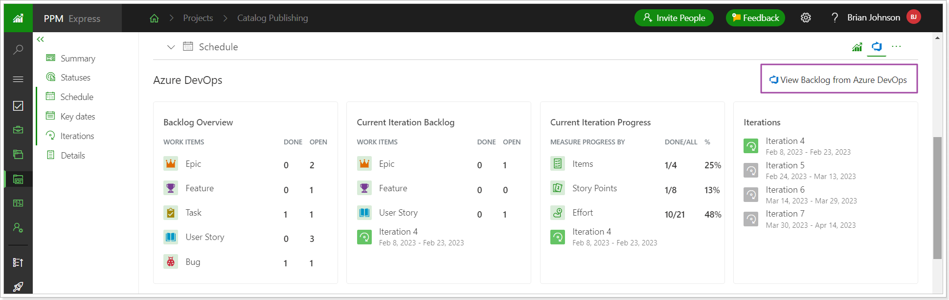Azure DevOps tasks page - PPM Express