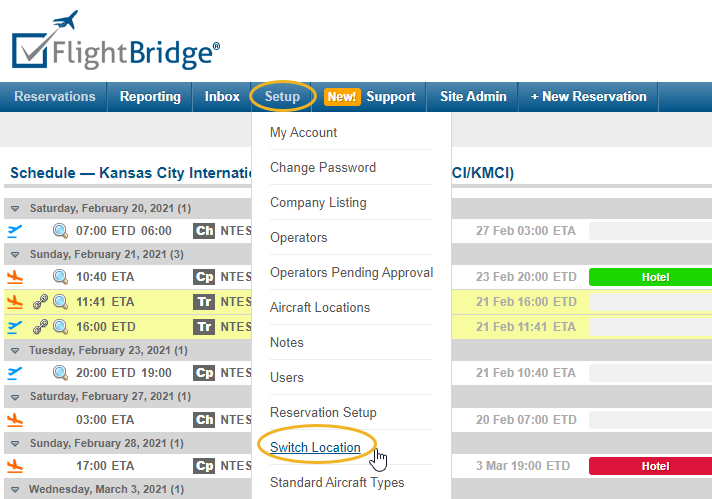 All Locations Reservation Schedule - FBO/Handler Users - FlightBridge