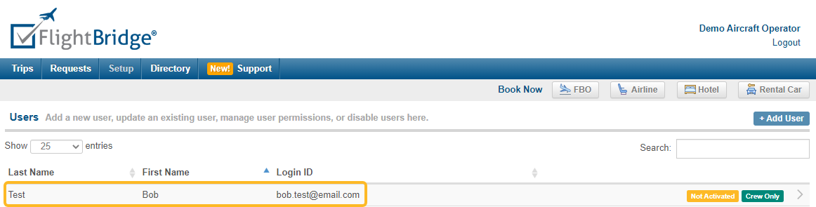Linking Traveler and User Profiles - Operator Users - FlightBridge
