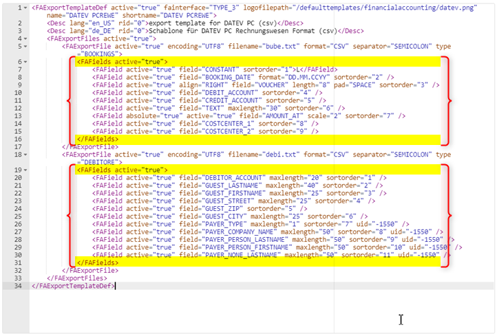 Back Office Interface | Template configuration - protel Air