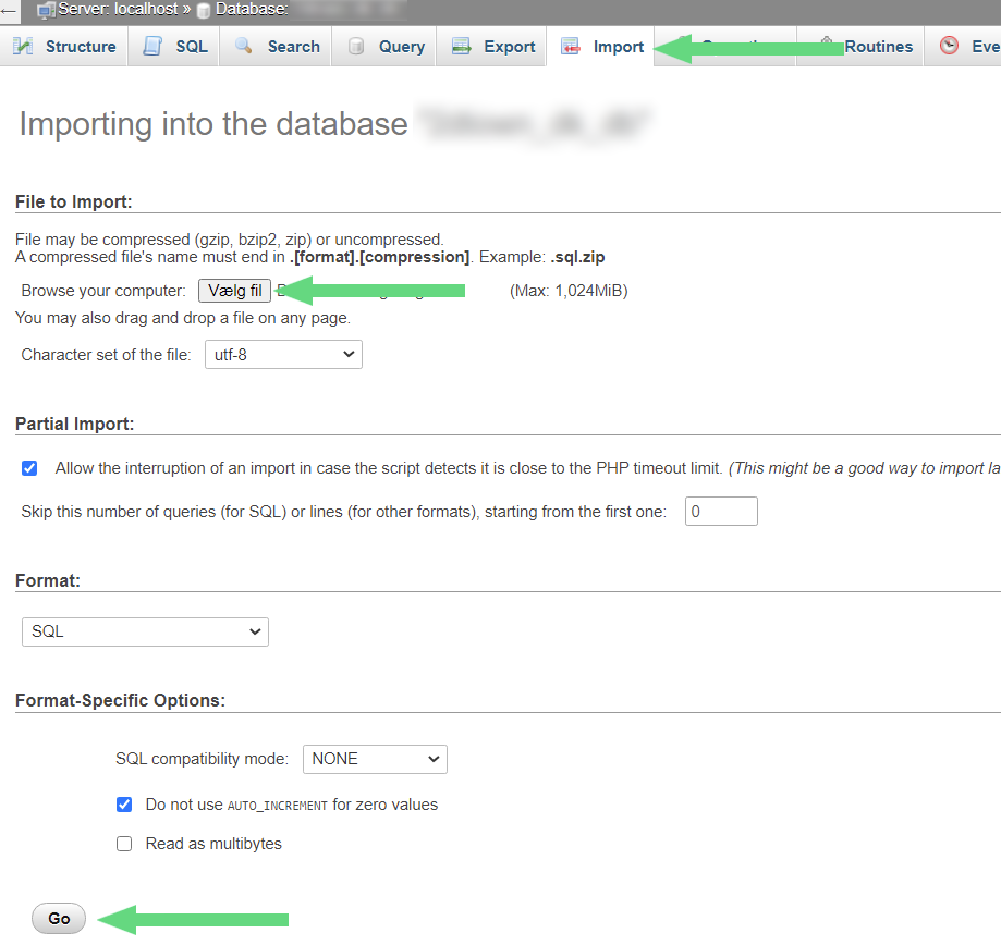 MySQL - Import af database - Scannet