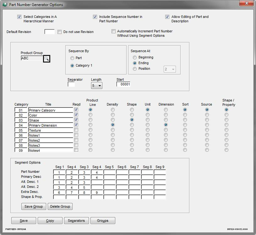 Global Shop Solutions — Generador de números de pieza