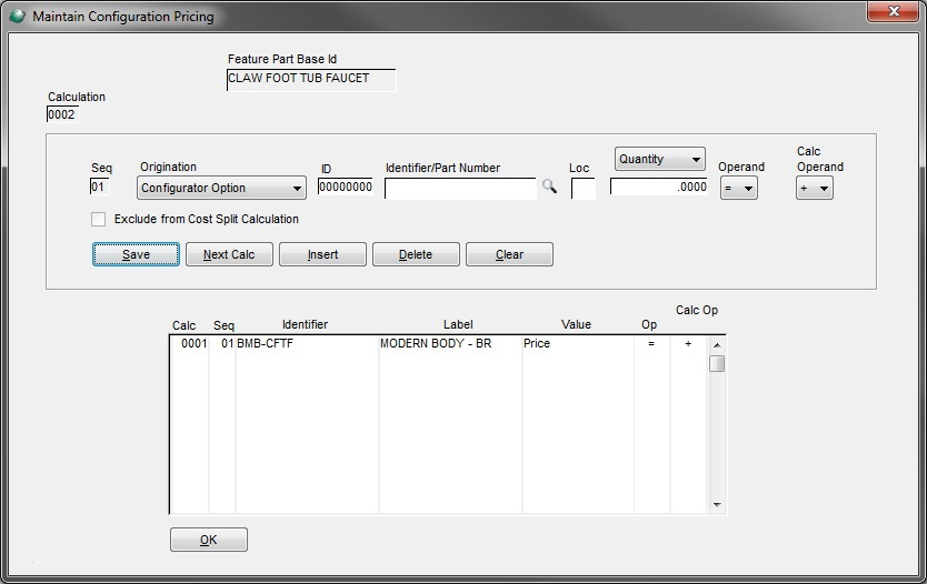 Global Shop Solutions — Opciones del configurador