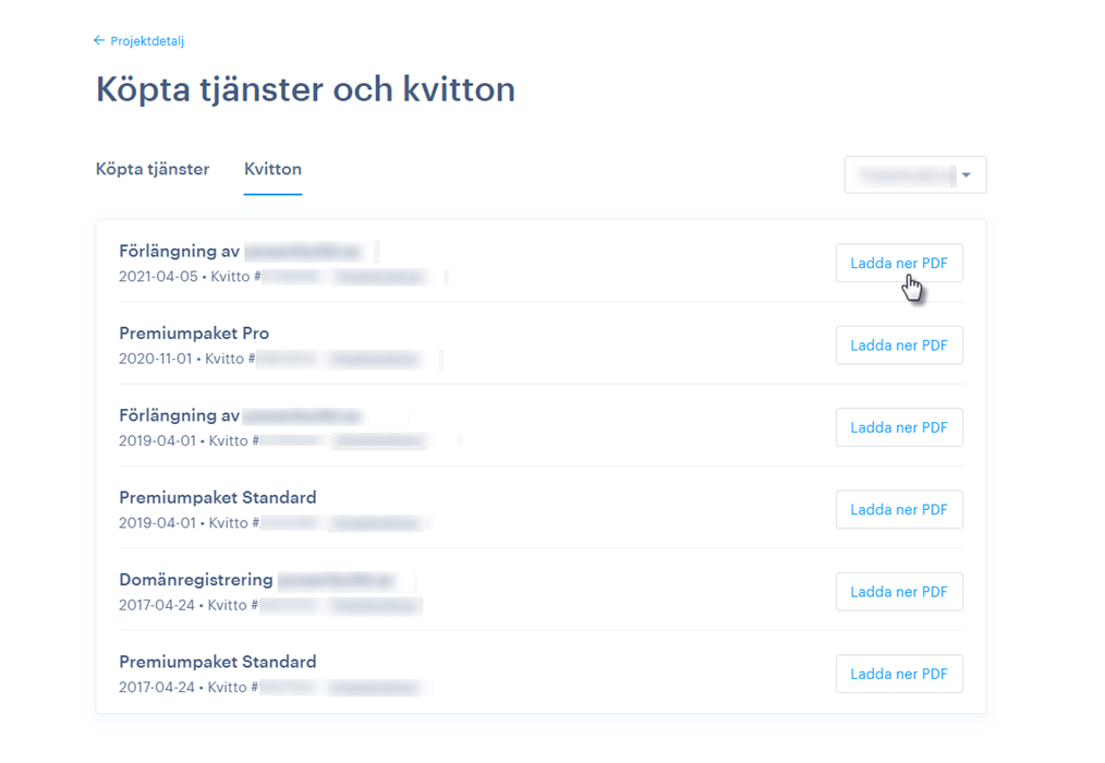 Webnode — Ladda ner ett kvitto