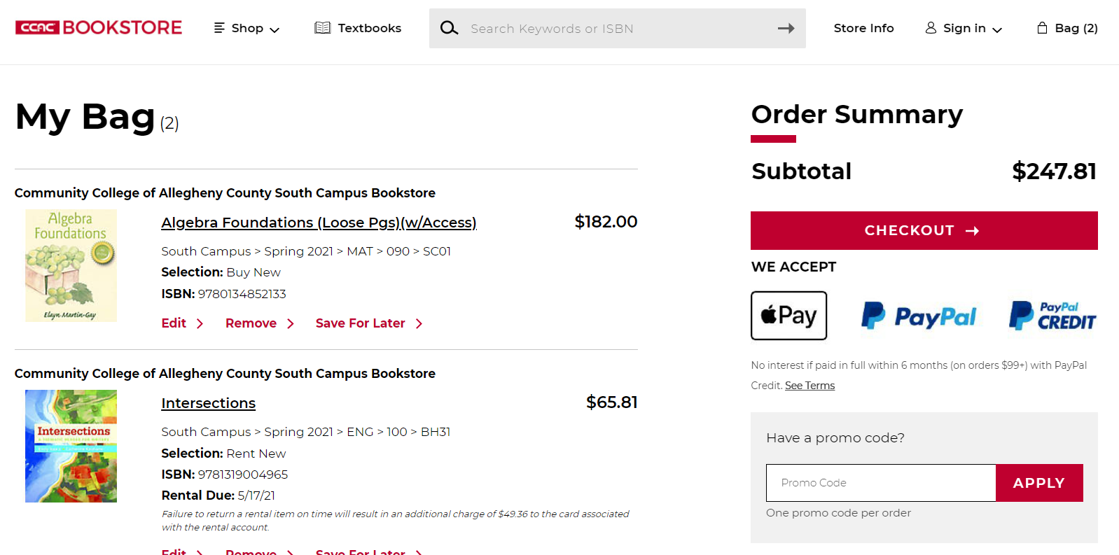 Purchasing Books and Materials from the Bookstore - CCAC's Help Center