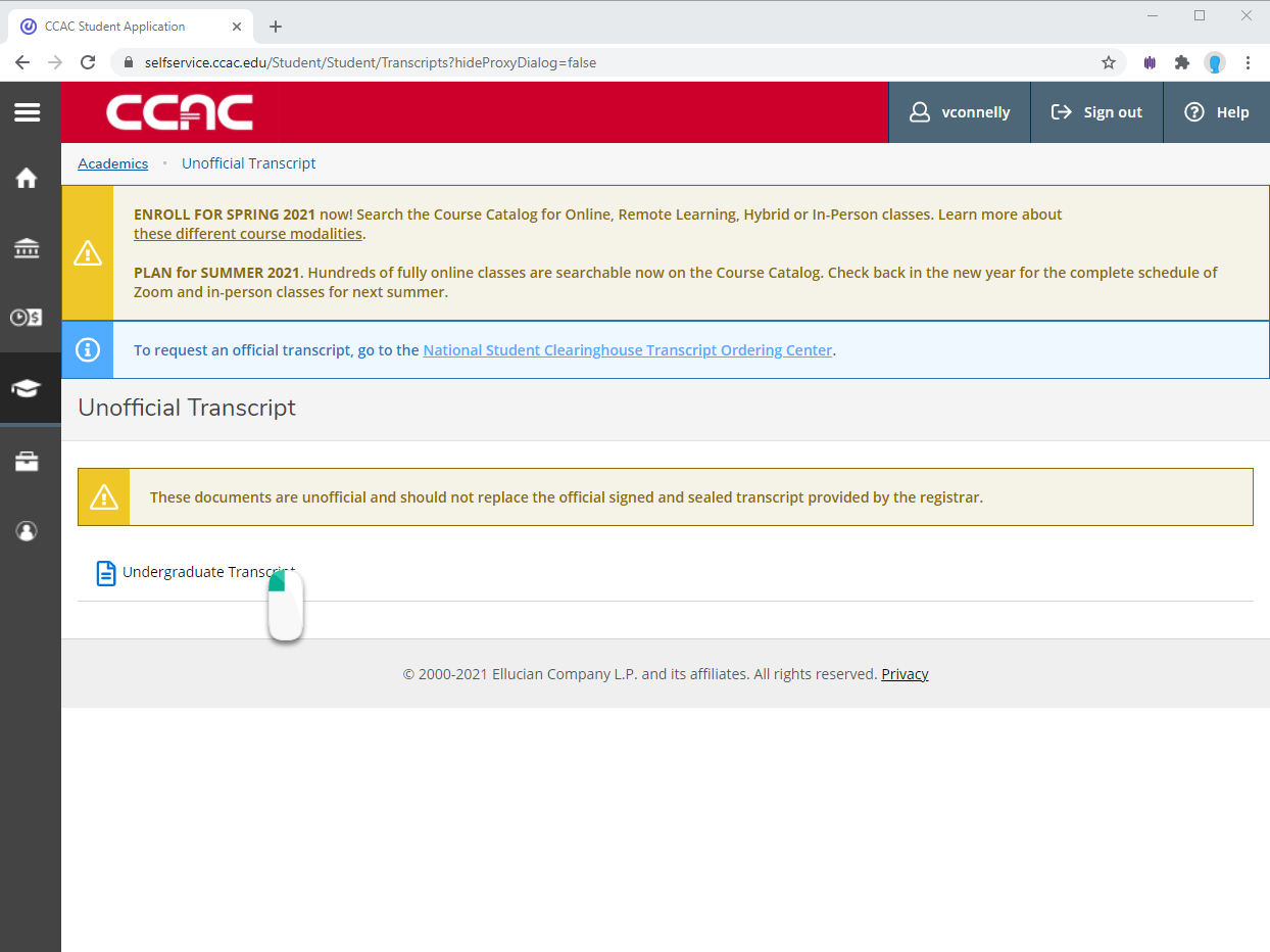Viewing your Unofficial Transcript - CCAC's Help Center