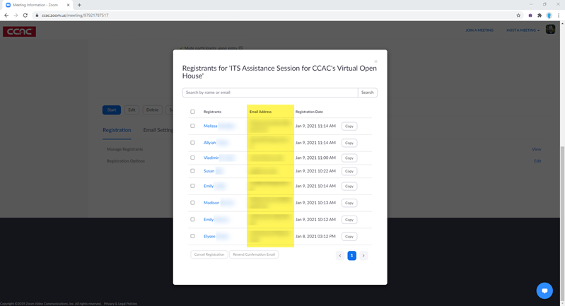 Viewing the Registrants from registration in a Zoom meeting - CCAC's ...