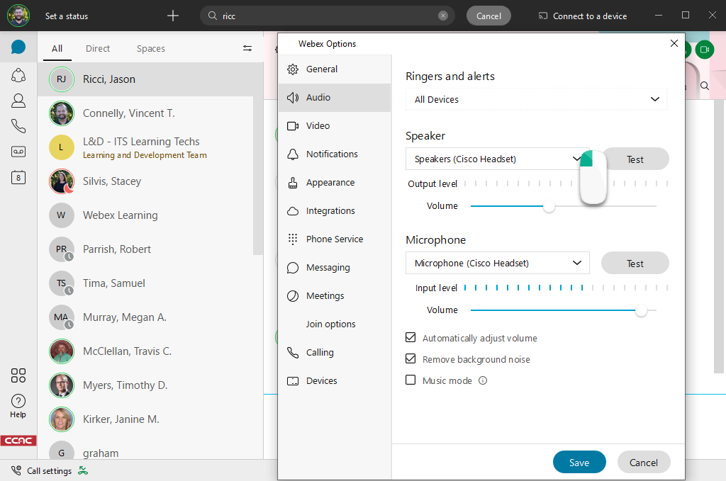 Setting Audio Options in Webex - CCAC's Help Center