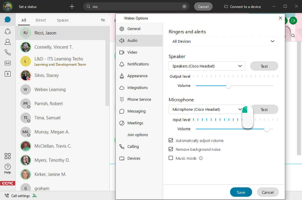 Setting Audio Options in Webex - CCAC's Help Center