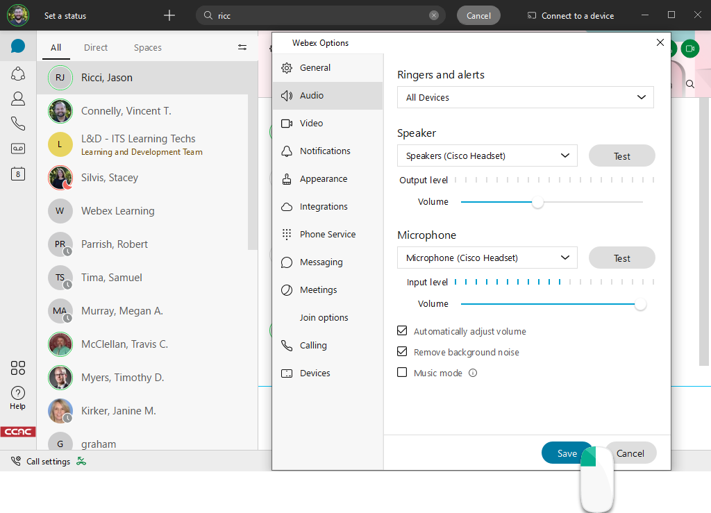 Setting Audio Options in Webex - CCAC's Help Center