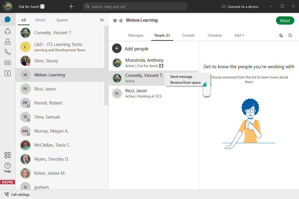 Removing a User from a Space in Webex - Community College of Allegheny ...