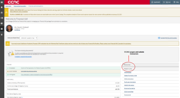 Finding CCAC pages and outside resources on the Financial Aid Status ...