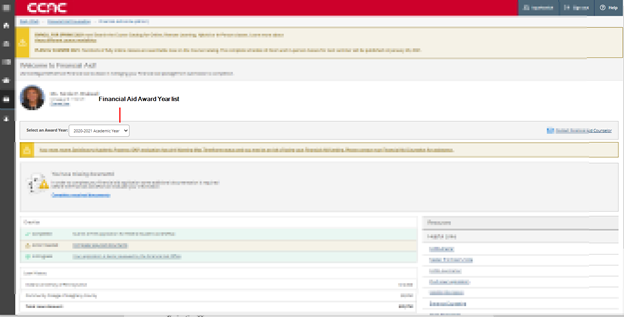 Explanation of Areas on the Financial Aid Status Page in CCAC Self ...