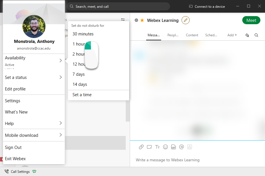 Setting Your Availability in Webex - CCAC's Help Center